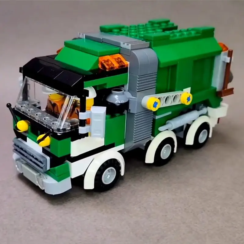 MOC – Green Garbage/Trash Truck Transformer Toys(LEGO Alternative Bricks)