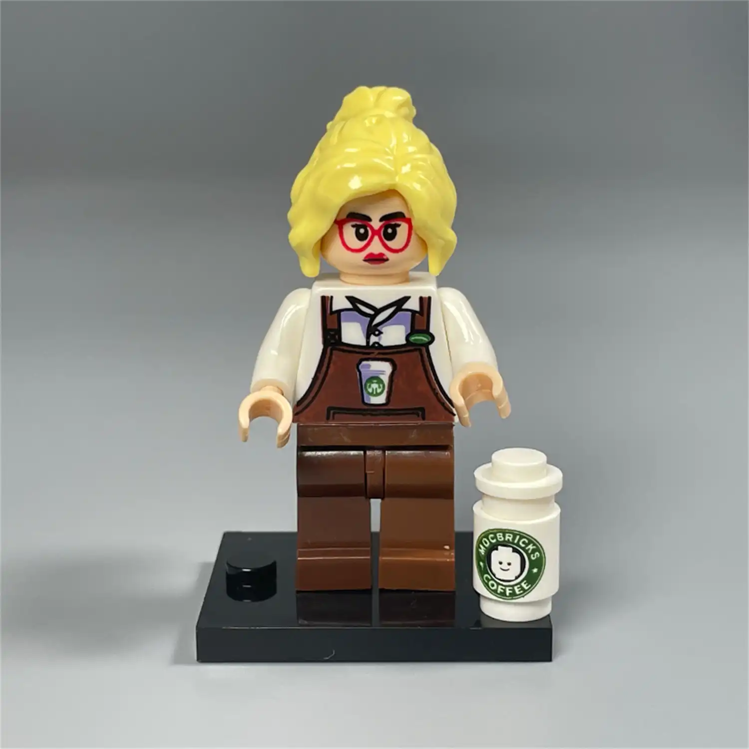 Minifigure – Barista Girl with Coffee drink beverage and base (LEGO ...