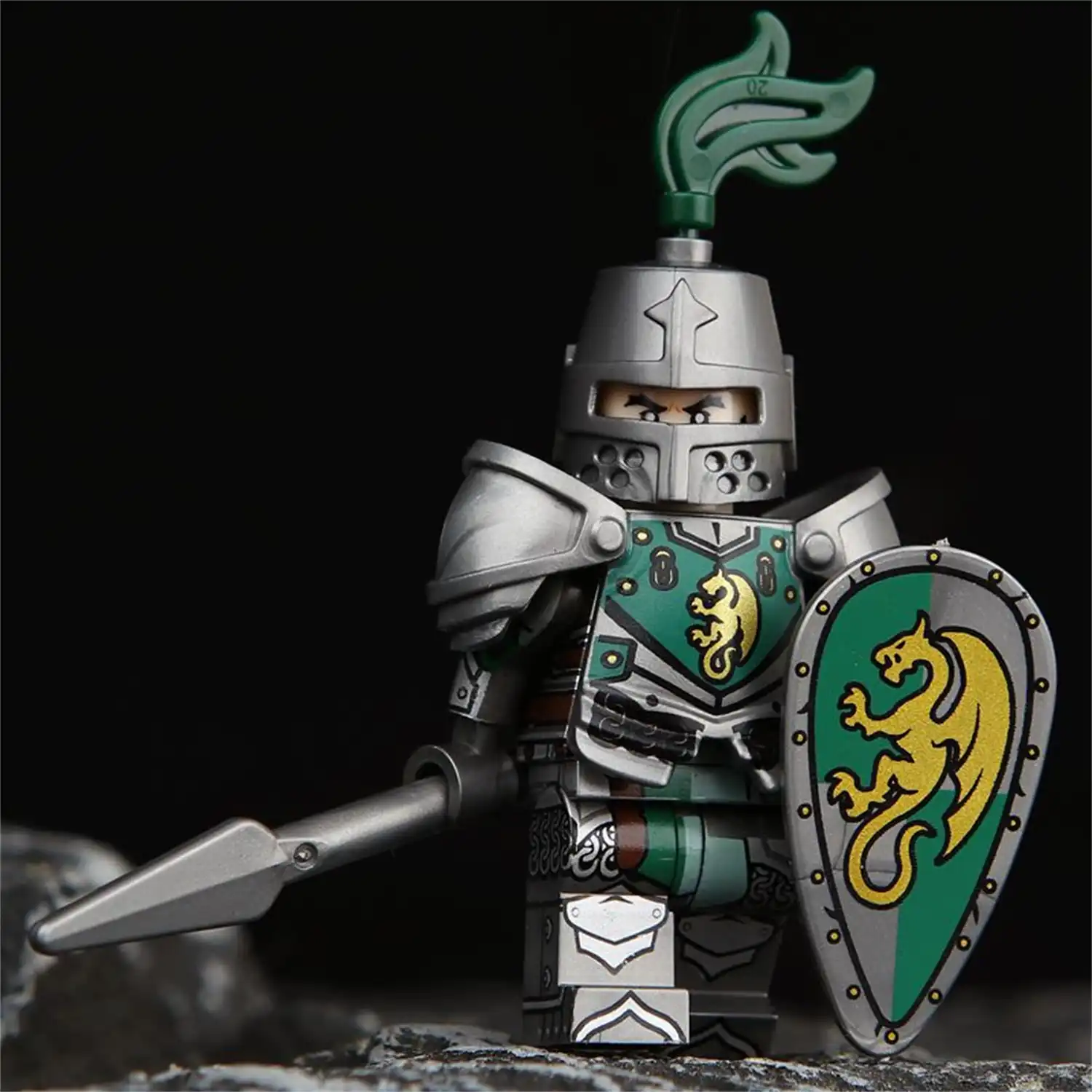 Minifigure – medieval Green Dragon Knight (LEGO Alternative)