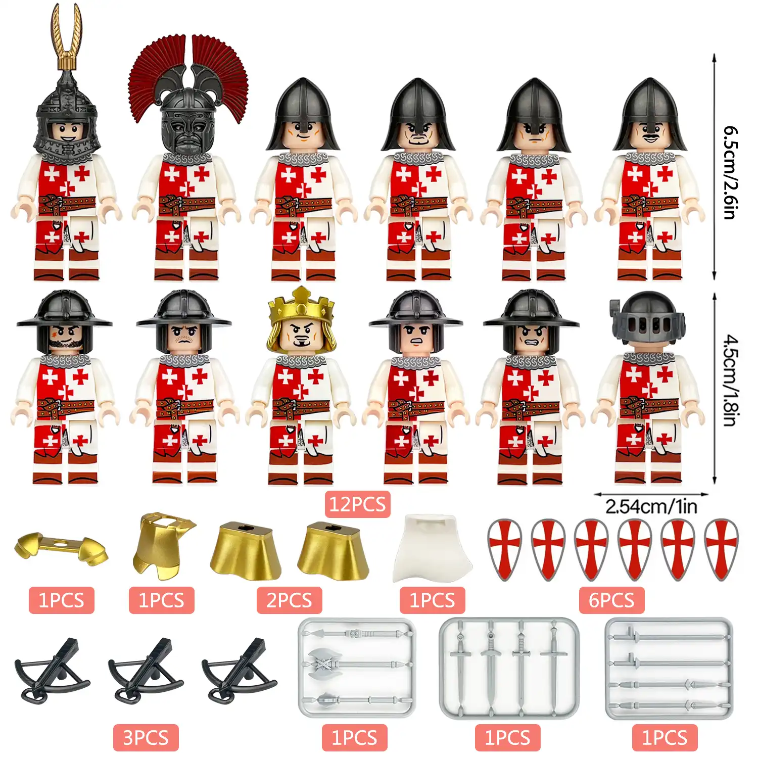 Minifigure – medieval knights and custom piece red white (LEGO Alternative)