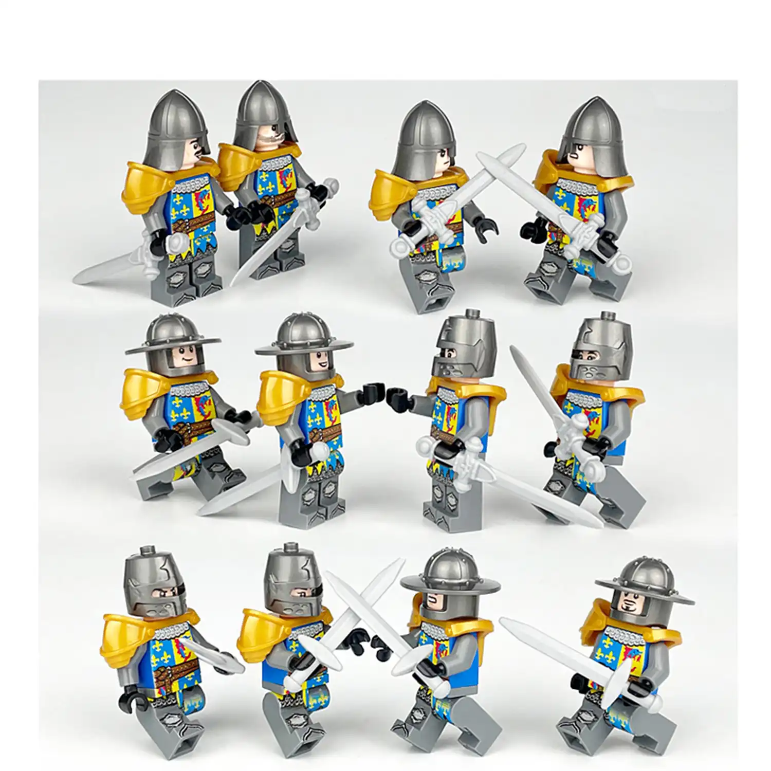 Minifigure – medieval knights or soldiers gold blue (LEGO Alternative)